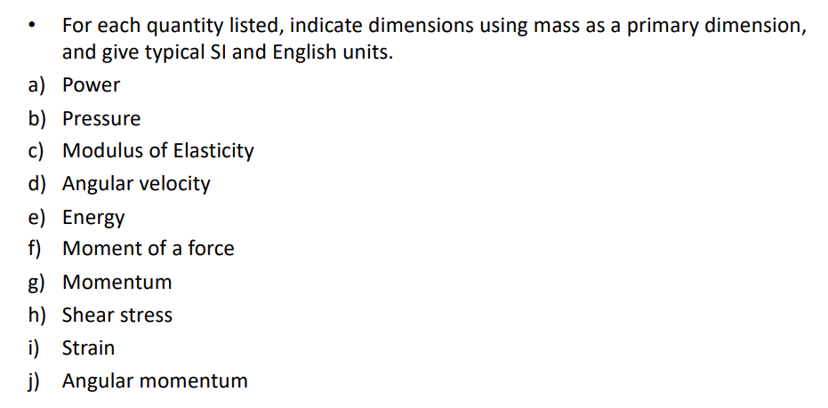 Solved For each quantity listed, indicate dimensions using | Chegg.com