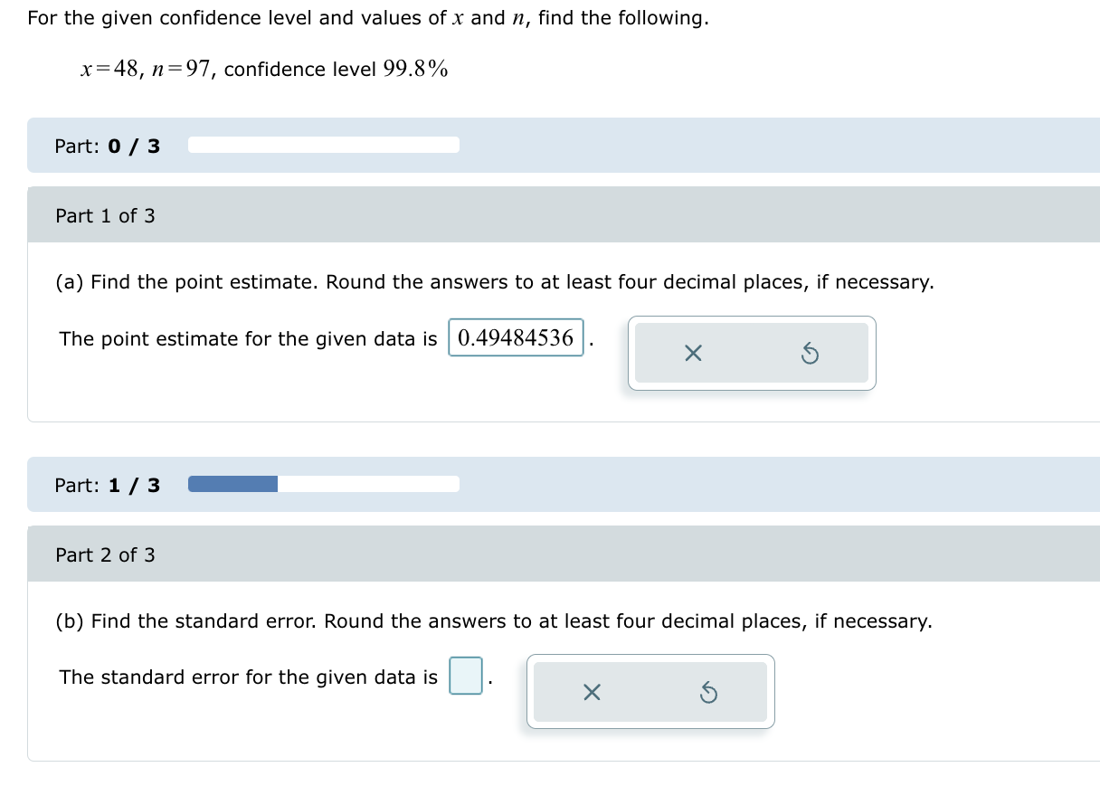 For the given confidence level and values of x ﻿and | Chegg.com
