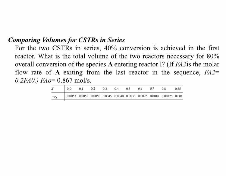 Solved Comparing Volumes for CSTRs in Series For the two | Chegg.com