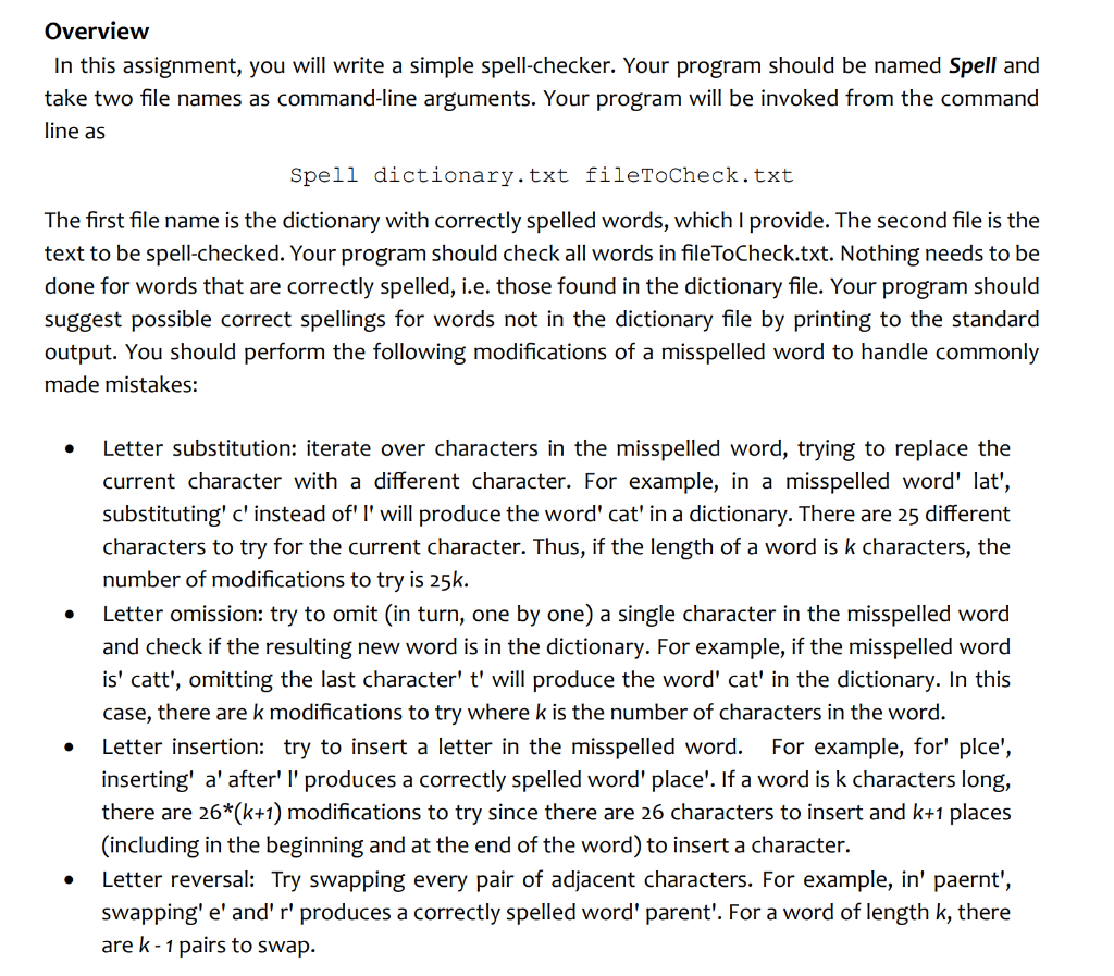 Solved Overview In this assignment, you will write a simple | Chegg.com