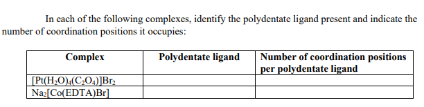 Solved In Each Of The Following Complexes Identify The
