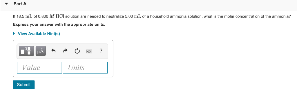 Solved Part A f 18.5 mL of 0.800 M HCl solution are needed | Chegg.com