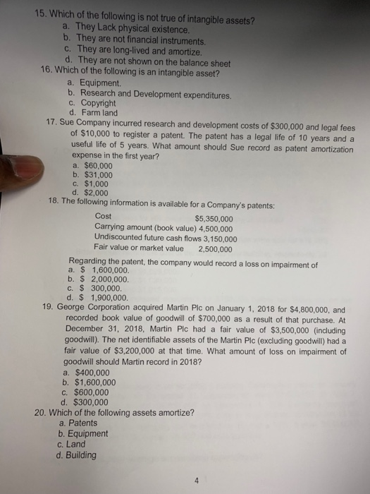 Solved 15. Which of the following is not true of intangible | Chegg.com