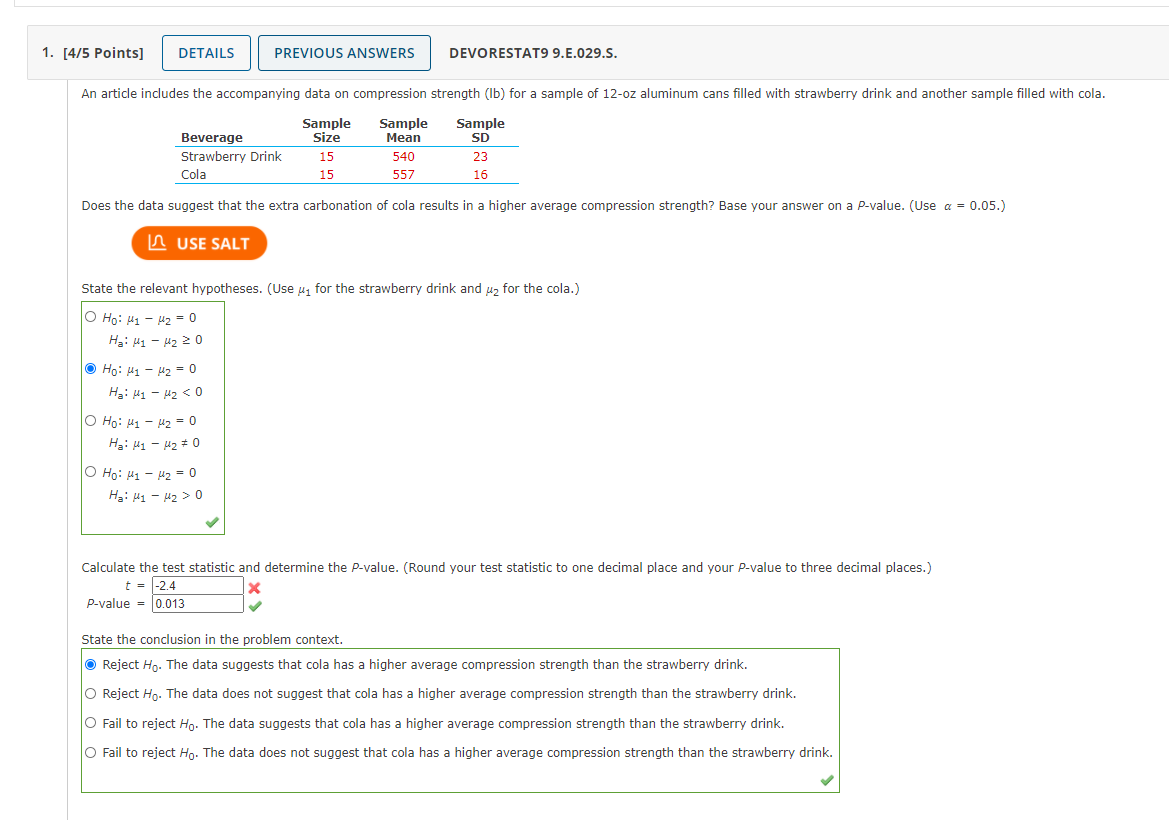Solved 1. [4/5 Points] DETAILS PREVIOUS ANSWERS DEVORESTAT9 | Chegg.com