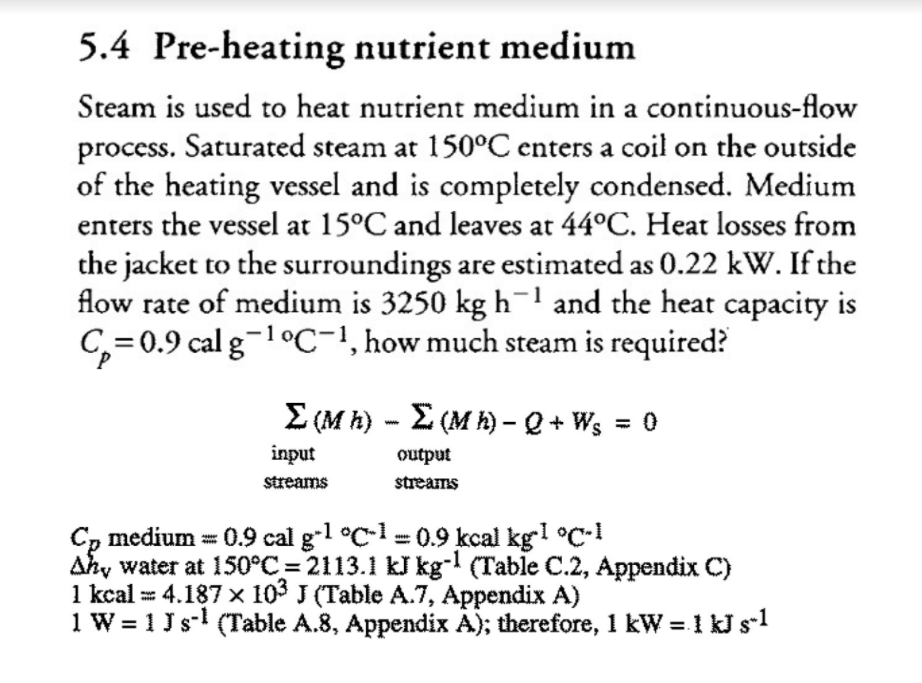 Solved 5.4 Pre-heating nutrient medium Steam is used to heat | Chegg.com
