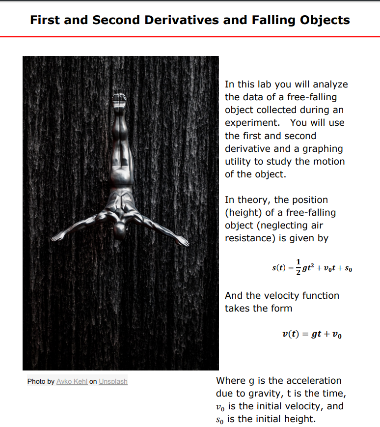 Solved First and Second Derivatives and Falling Objects In | Chegg.com