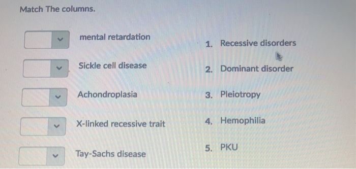 Solved Match The columns. | mental retardation 1. Recessive | Chegg.com