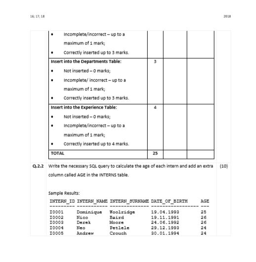 16; 17; 18 2018 Question 1 (Marks: 60) This question | Chegg.com