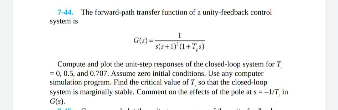 7-44. The forward-path transfer function of a | Chegg.com