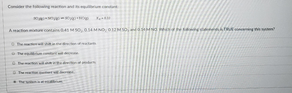 Solved Consider the following reaction and its equilibrium | Chegg.com
