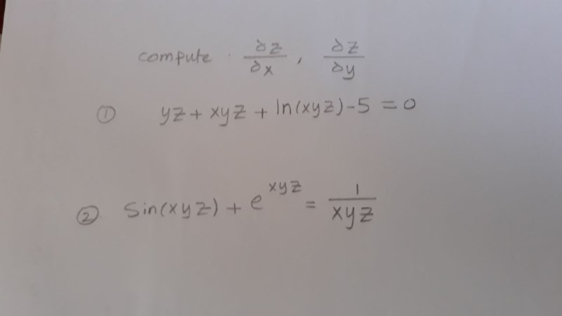 Solved compute dy + In (xyz)-5 =0 yZ+ xy Z xyz Sin(xyz) + e | Chegg.com