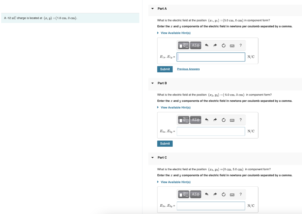 Solved A −12nC charge is located at (x,y)=(1.0 cm,0 cm). | Chegg.com