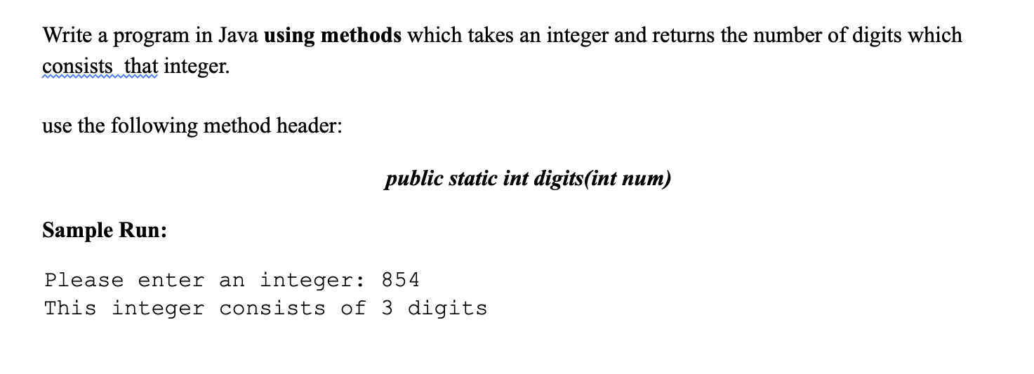 Solved Write a program in Java using methods which takes an | Chegg.com