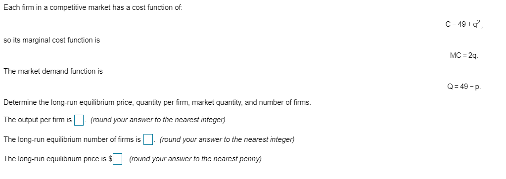Solved Each firm in a competitive market has a cost function | Chegg.com