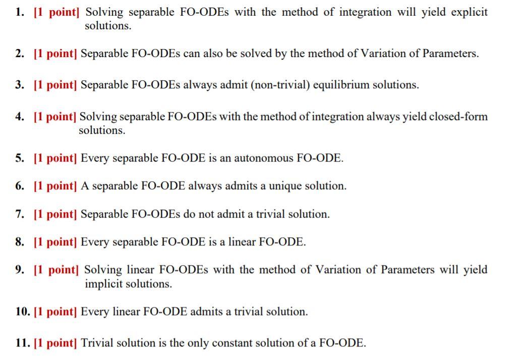 Solved 1. [1 point] Solving separable FO-ODEs with the | Chegg.com