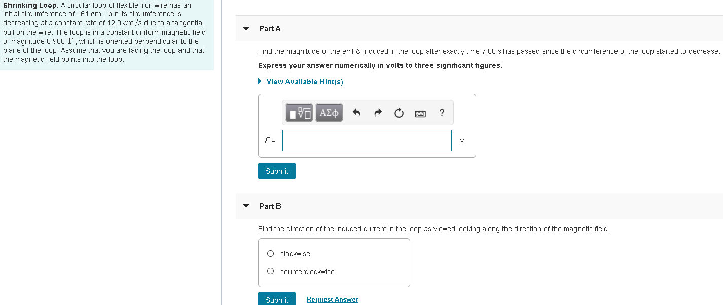 Solved Part A Shrinking Loop A Circular Loop Of Flexible 