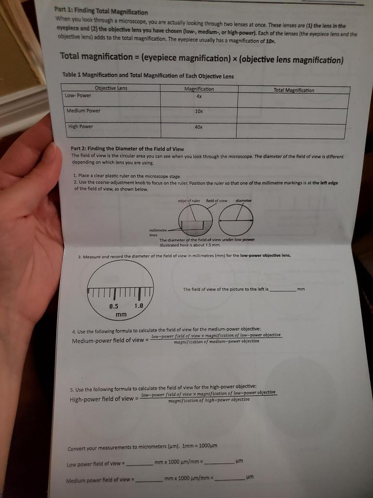Part 1: Finding Total Magnification When you look | Chegg.com