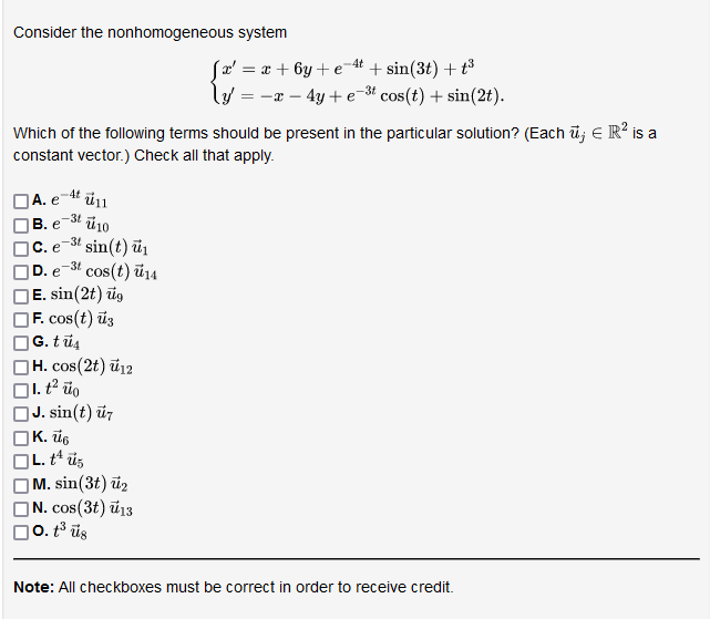 Solved Consider the nonhomogeneous system. Which of the | Chegg.com