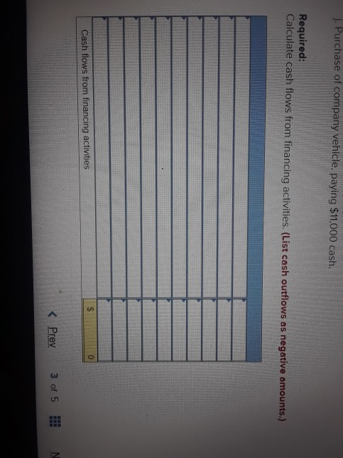 Solved j. Purchase of company vehicle, paying $11,000 cash. | Chegg.com
