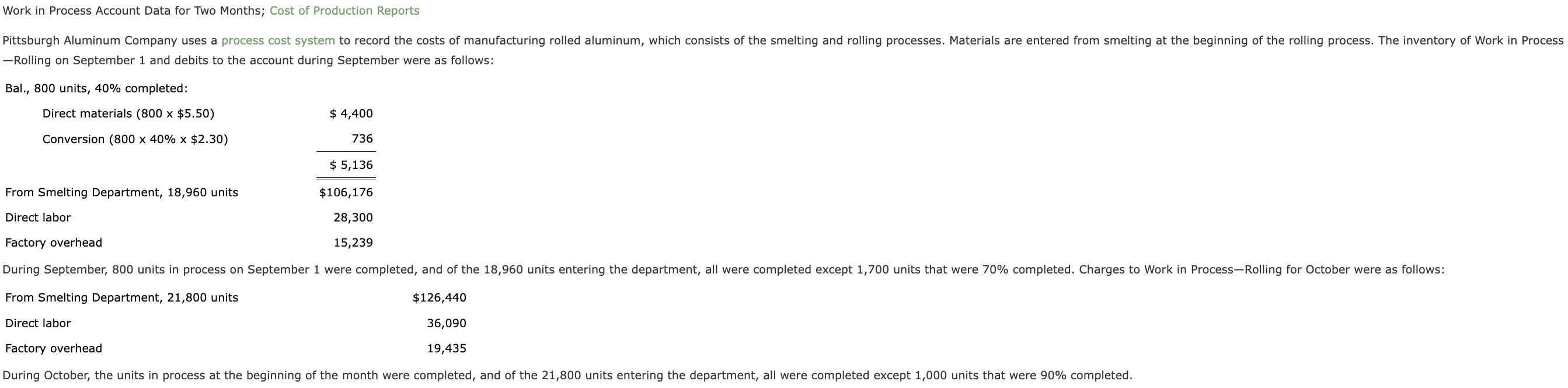 Solved Work in Process Account Data for Two Months; Cost of | Chegg.com
