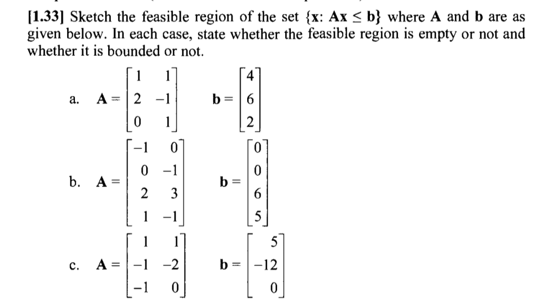 Solved [1.33] Sketch the feasible region of the set {x:Ax≤b} | Chegg.com