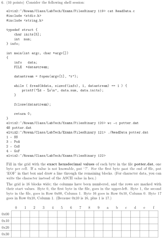 Solved 6. (10 points) Consider the following shell session: | Chegg.com