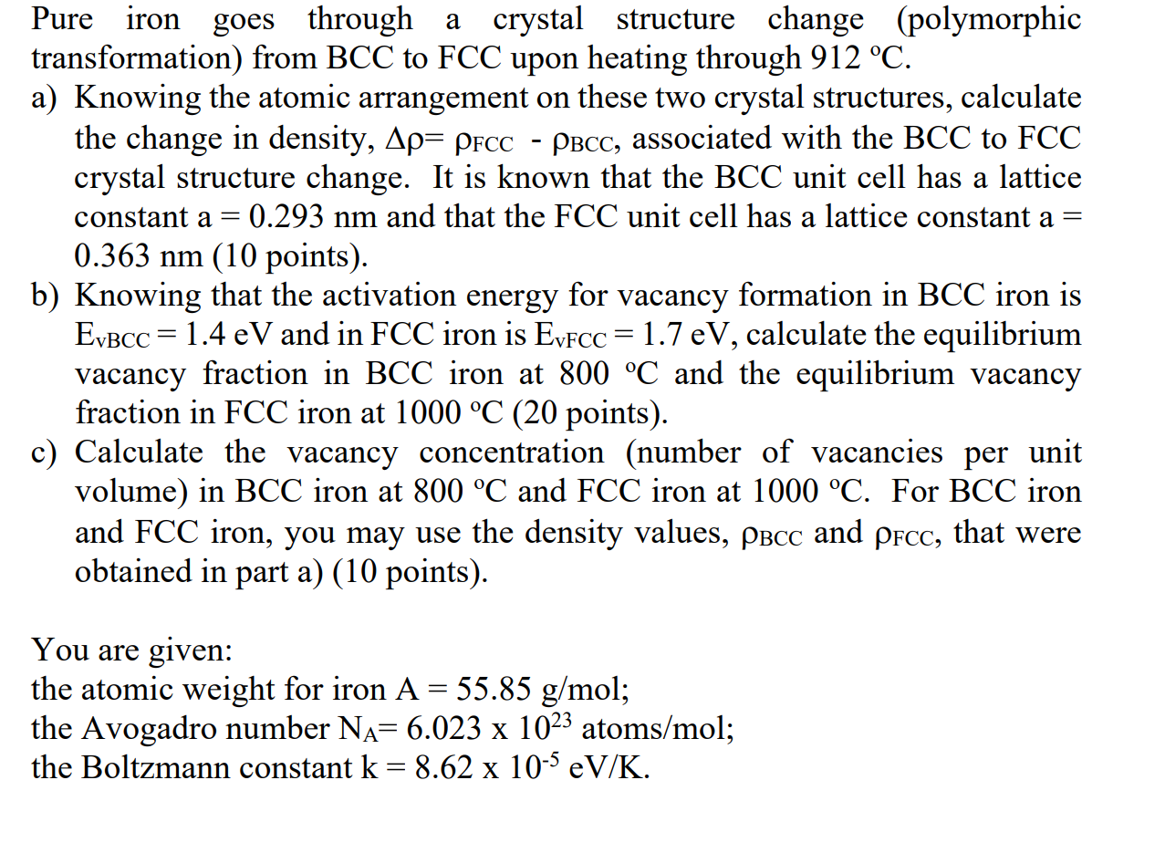 Solved Pure iron goes through a crystal structure change | Chegg.com