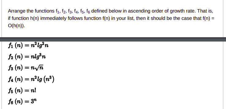 Solved Arrange the functions f1,f2,f3,f4,f5,f6 defined below | Chegg.com