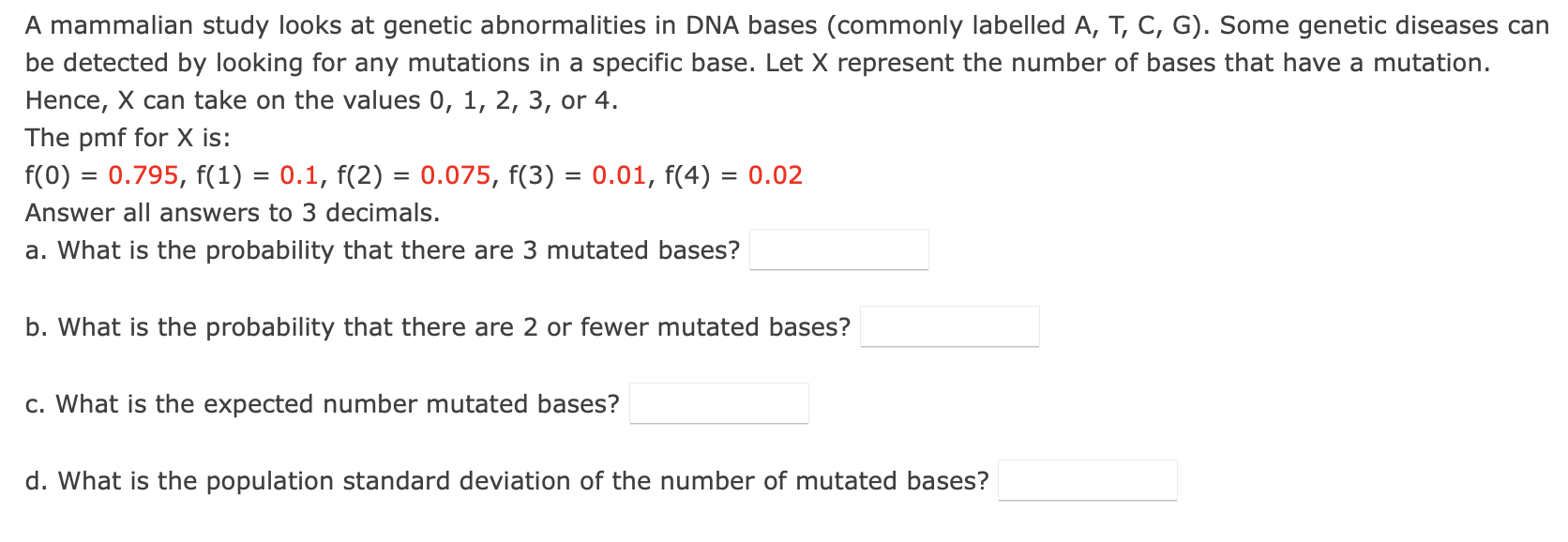 Solved A mammalian study looks at genetic abnormalities in | Chegg.com
