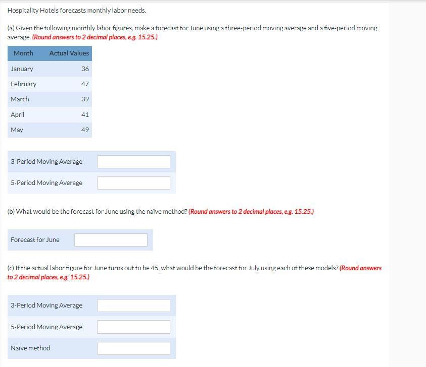 Solved Hospitality Hotels forecasts monthly labor needs. (a) | Chegg.com