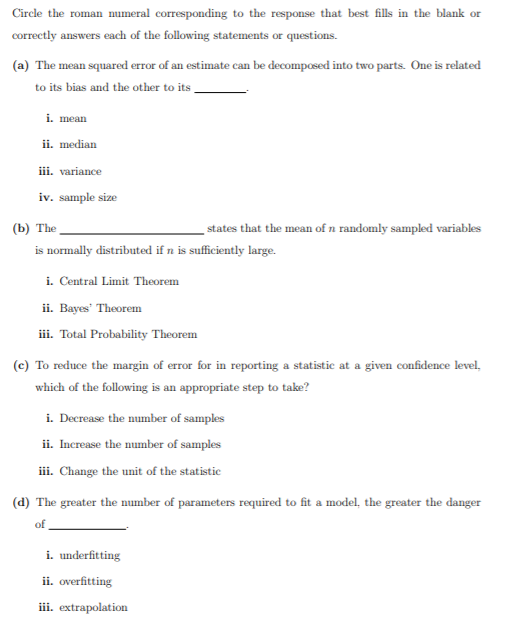 Solved Circle the roman numeral corresponding to the | Chegg.com