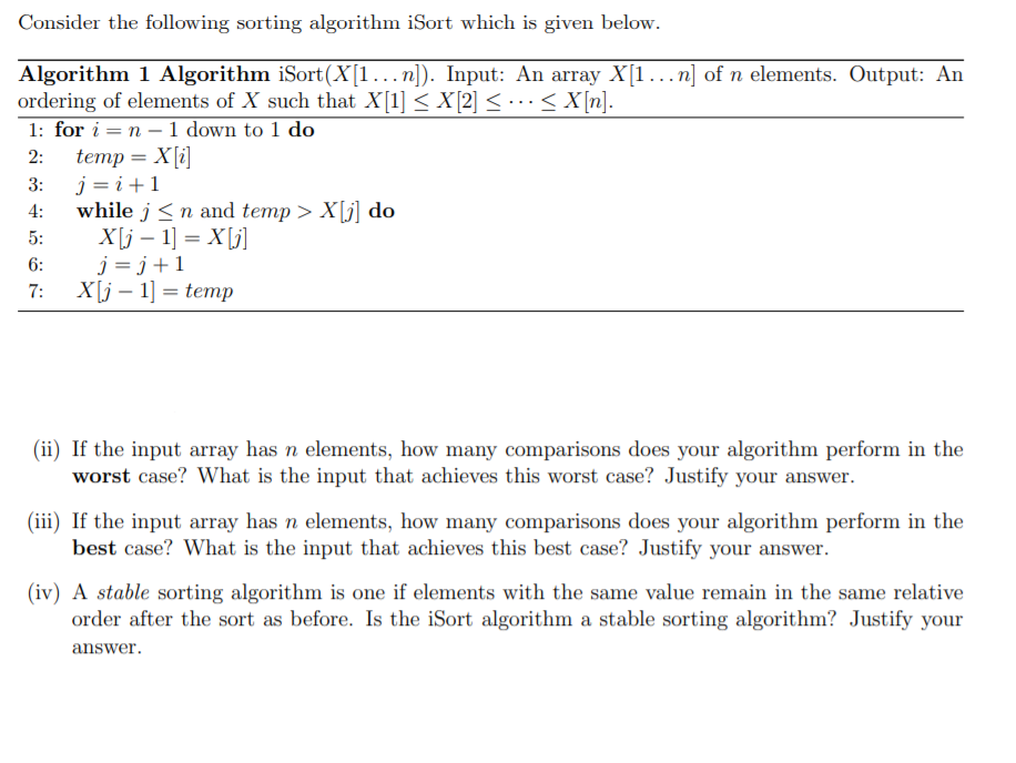 Solved Consider the following sorting algorithm iSort which | Chegg.com