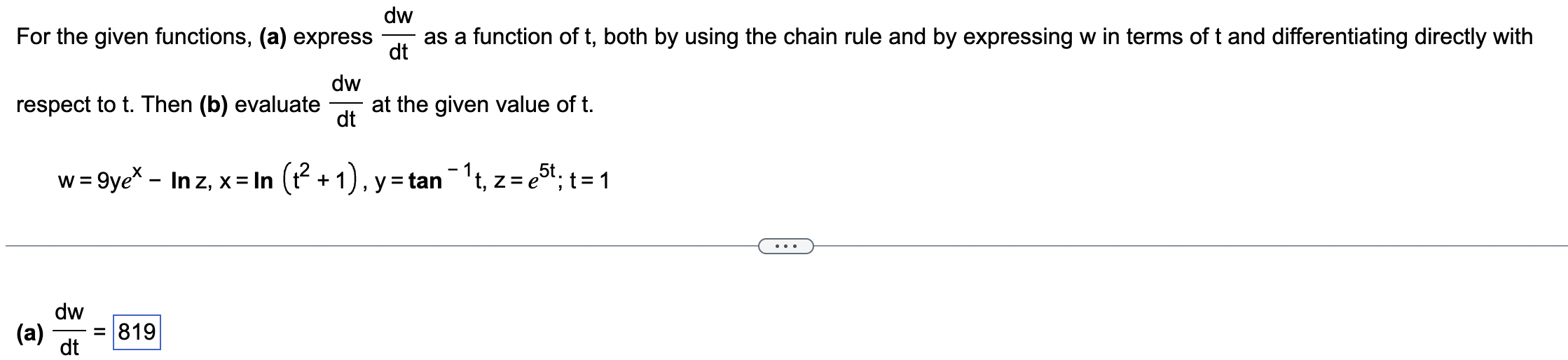 Solved For the given functions, (a) express dtdw as a | Chegg.com