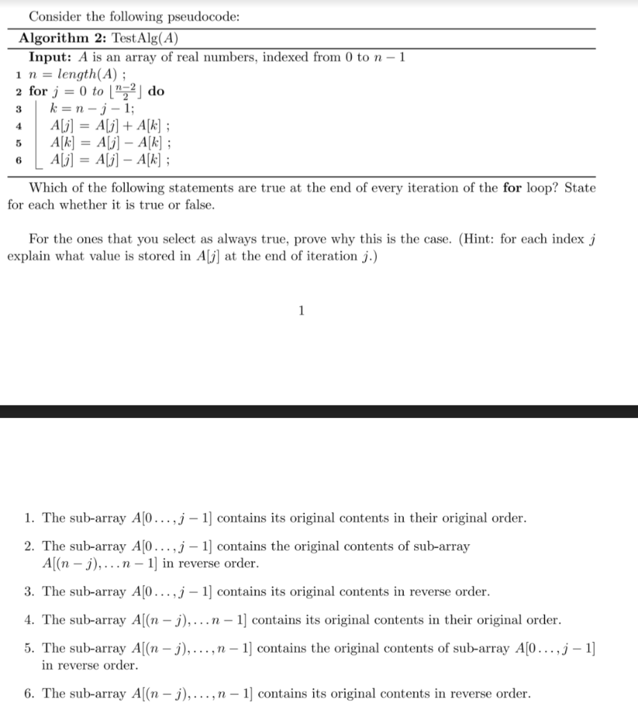 Solved Consider The Following Pseudocode Algorithm 2 Test