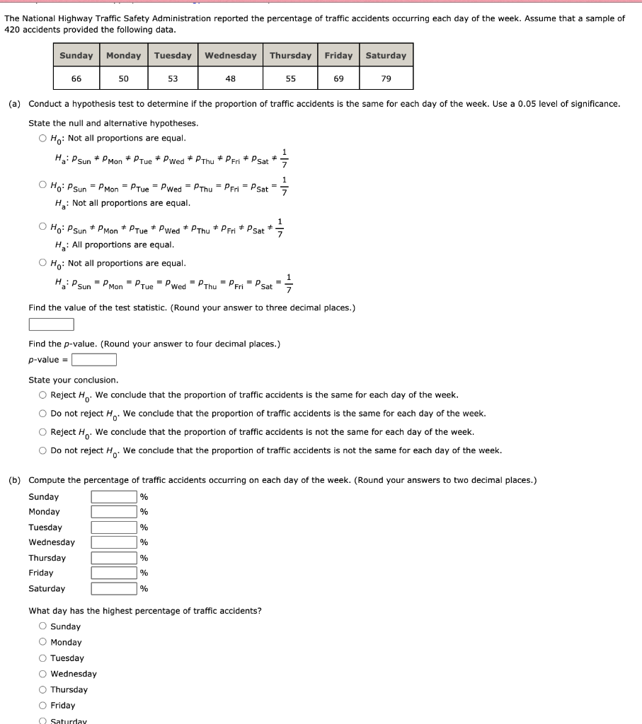 Solved The National Highway Traffic Safety Administration | Chegg.com