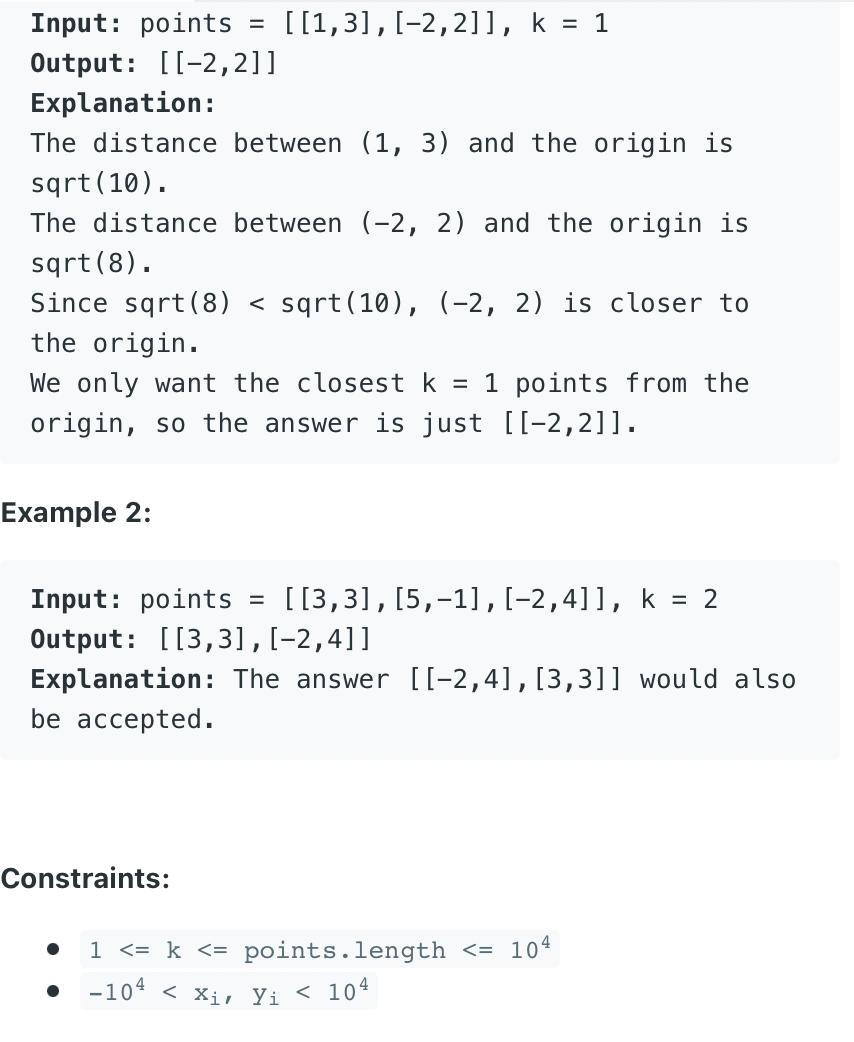 Solved Given an array of points where points[i] = [Xi, Yil | Chegg.com
