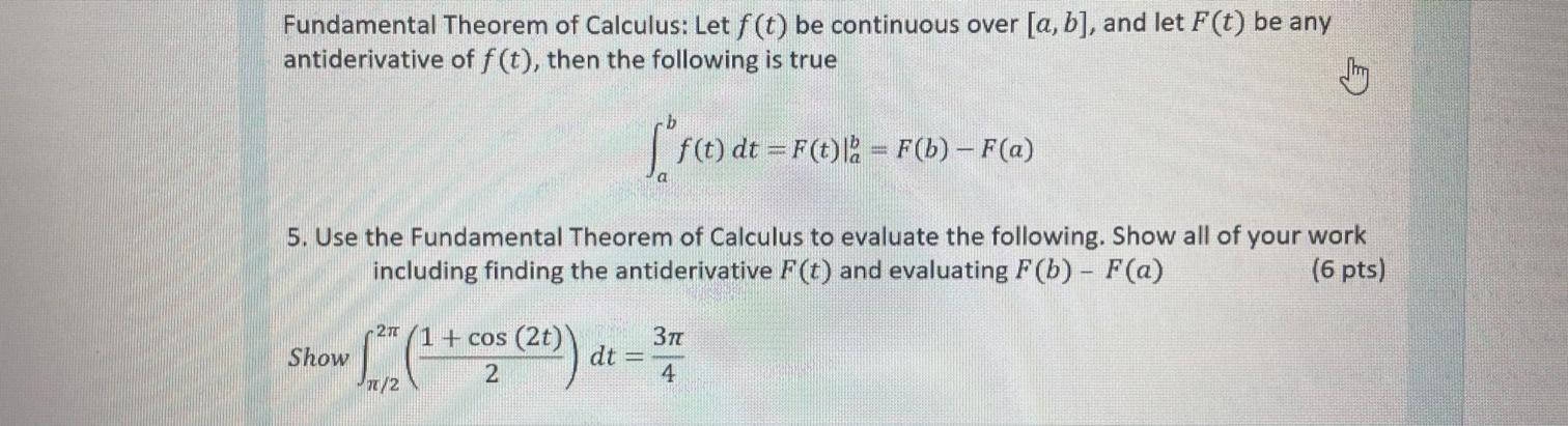 Solved Fundamental Theorem of Calculus: Let f(t) be | Chegg.com