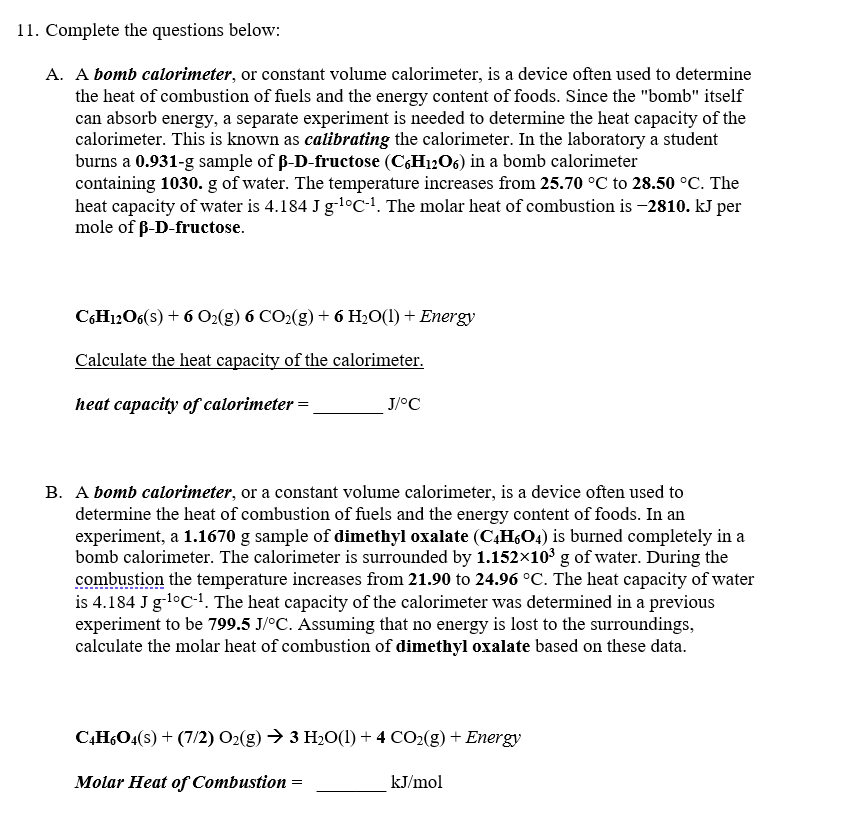 Solved 11. Complete the questions below: A. A bomb | Chegg.com
