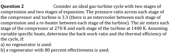 Solved Question 2 Consider an ideal gas-turbine cycle with | Chegg.com