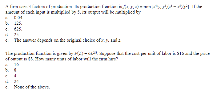Solved a. A firm uses 3 factors of production. Its | Chegg.com