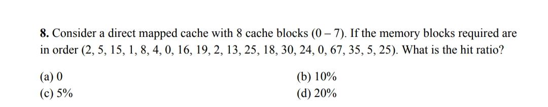 Solved 8. Consider a direct mapped cache with 8 cache blocks | Chegg.com