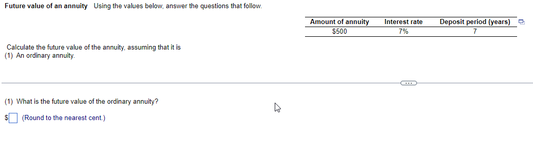 Solved Future value of an annuity Using the values below, | Chegg.com