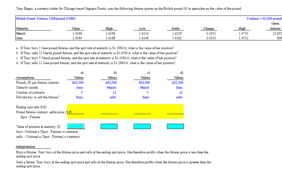 Solved Tony Begay, a currency trader for Chicago-based | Chegg.com