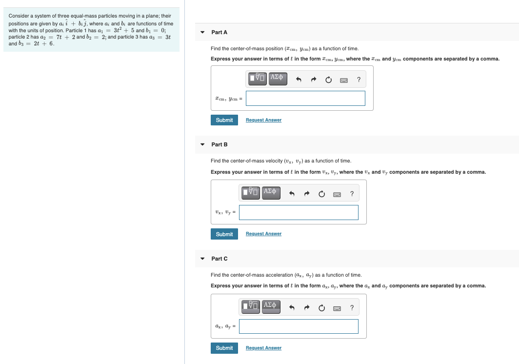 Solved Consider a system of three equal-mass particles | Chegg.com