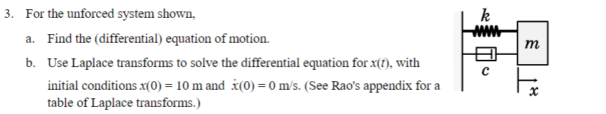 Solved k WWW m 3. For the unforced system shown, a. Find the | Chegg.com