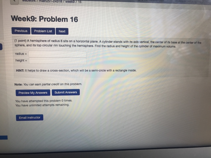 Solved Week9: Problem 16 Previous Problem List Next (1 | Chegg.com
