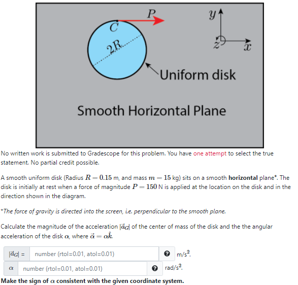 Solved P y C С 2R Uniform disk Smooth Horizontal Plane No | Chegg.com