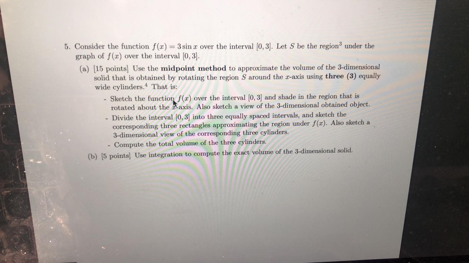 Solved 5. Consider the function f(x) = 3 sin x over the | Chegg.com