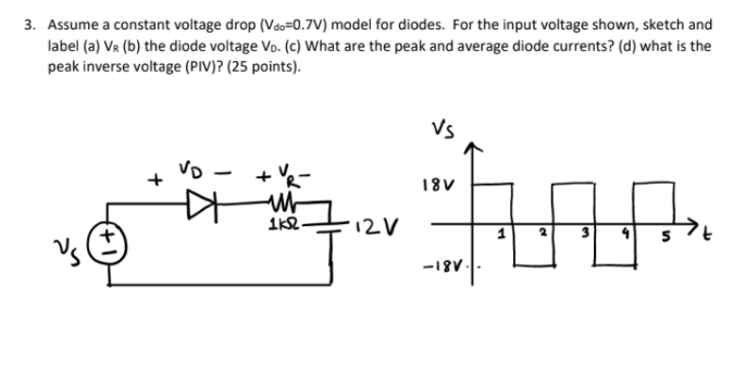 Solved 3. Assume a constant voltage drop (Vdo=0.7V) model | Chegg.com