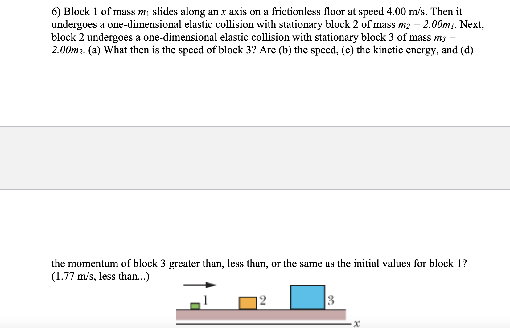 Solved 6) Block 1 of mass m1 slides along an x axis on a | Chegg.com